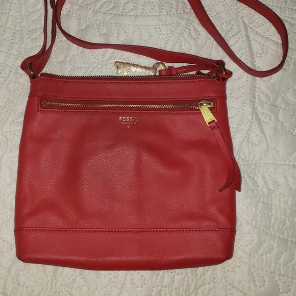 Fossil | Bags | Fossil Red Leather Crossbody | Poshmark